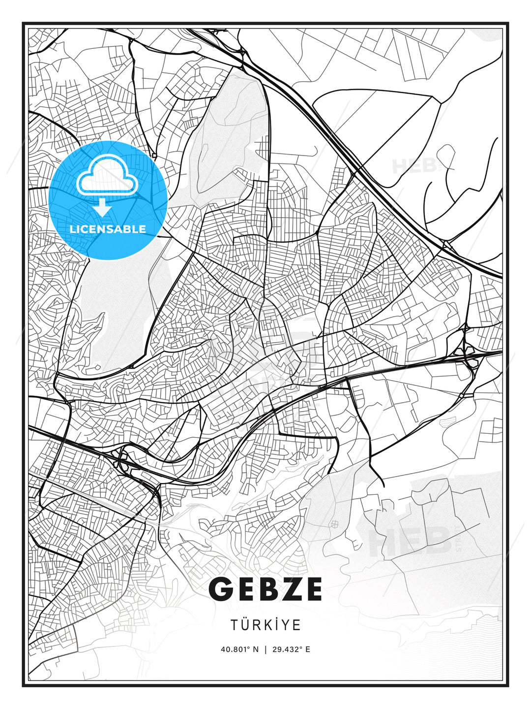 Gebze, Turkey, Modern Map Print Template in Various Formats - HEBSTREITS