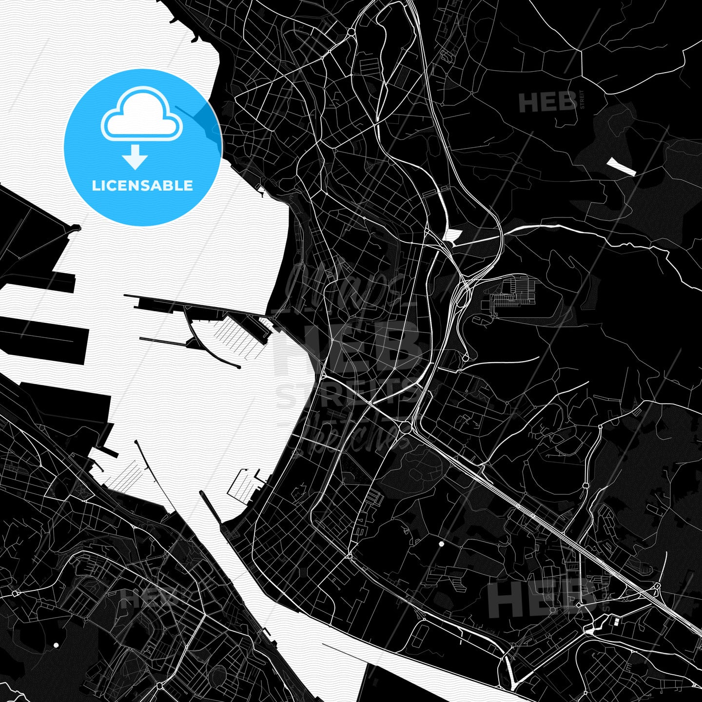 Getxo, Spain Pdf Vector Map Black And White – HEBSTREITS