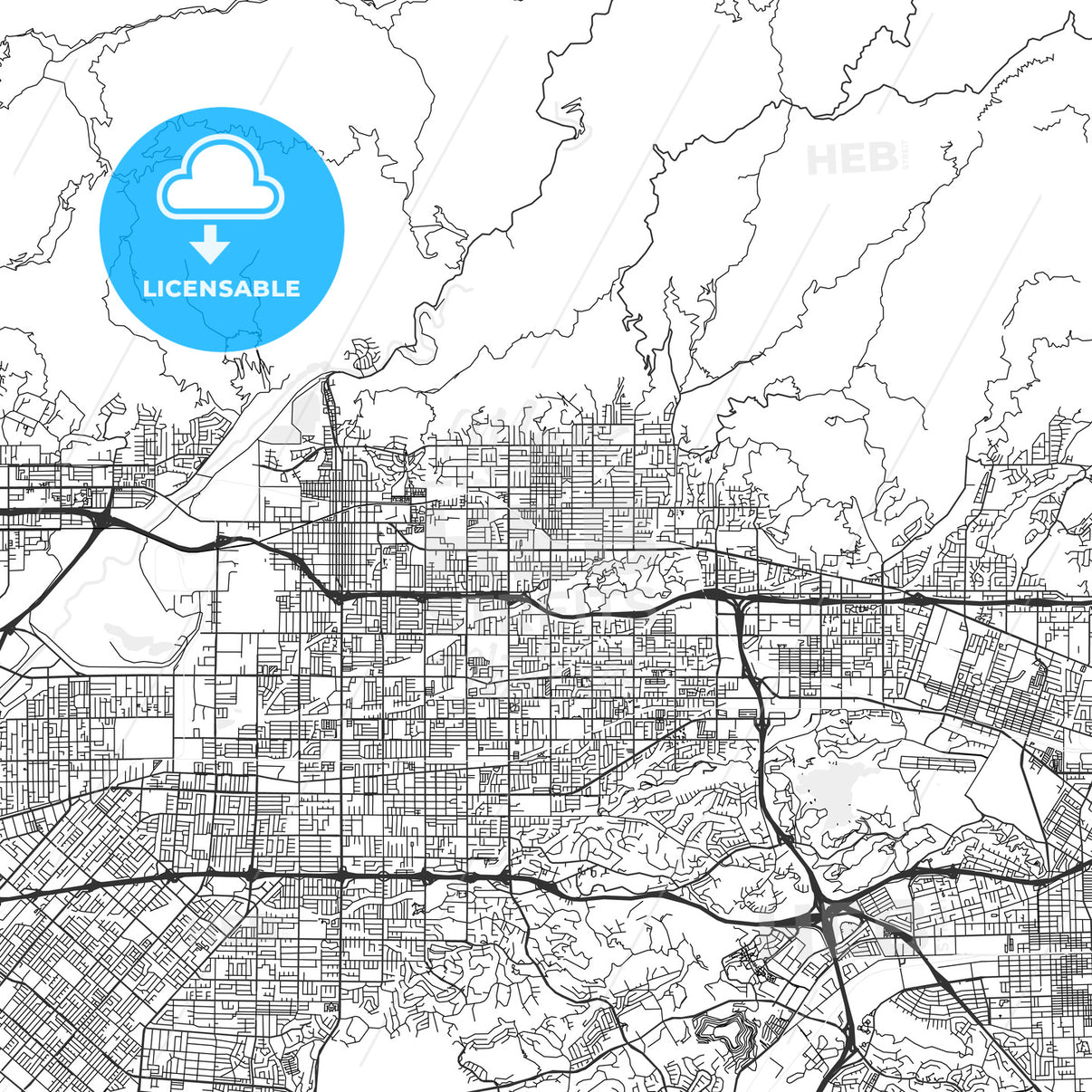 Glendora, California - Area Map - Light – HEBSTREITS