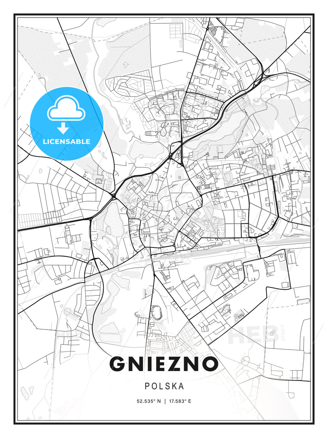Gniezno, Poland, Modern Map Print Template in Various Formats - HEBSTREITS