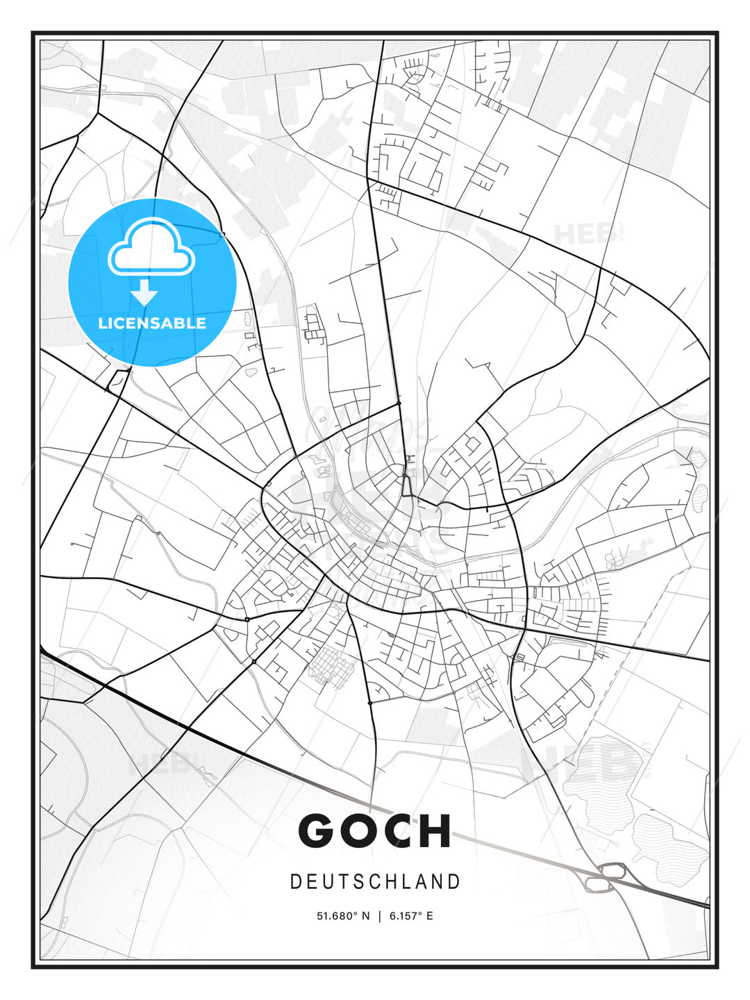 Goch, Germany, Modern Map Print Template in Various Formats - HEBSTREITS