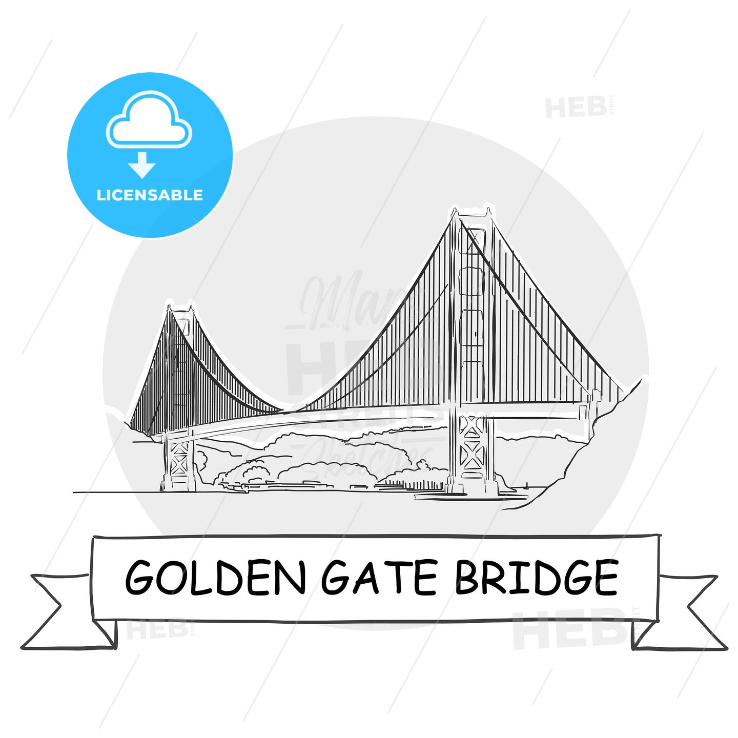Golden Gate Bridge Hand-Drawn Urban Vector Sign – HEBSTREITS