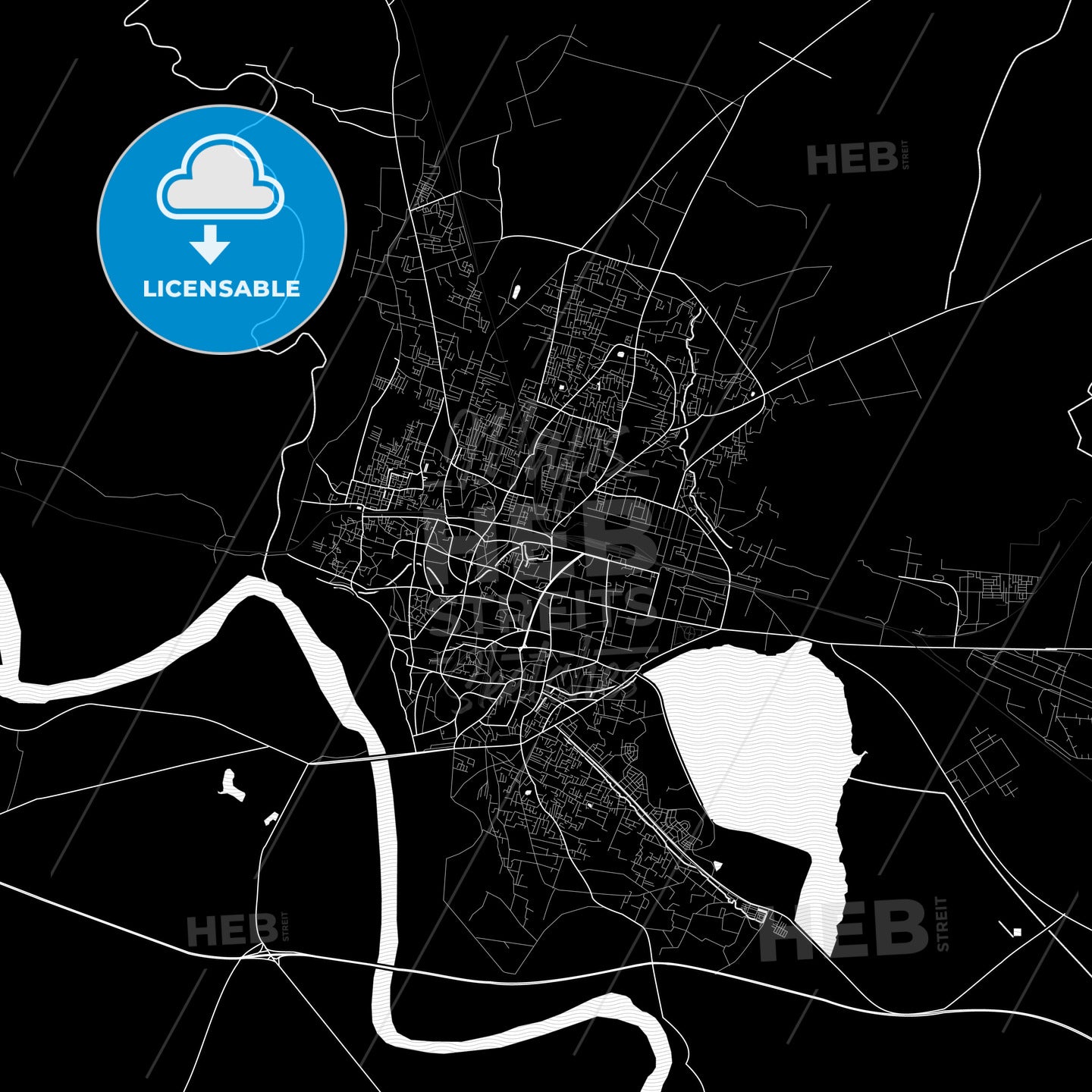 Gorakhpur, India PDF vector map black and white - HEBSTREITS