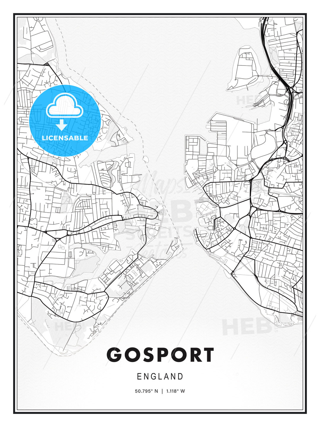 Gosport, England, Modern Map Print Template in Various Formats - HEBSTREITS