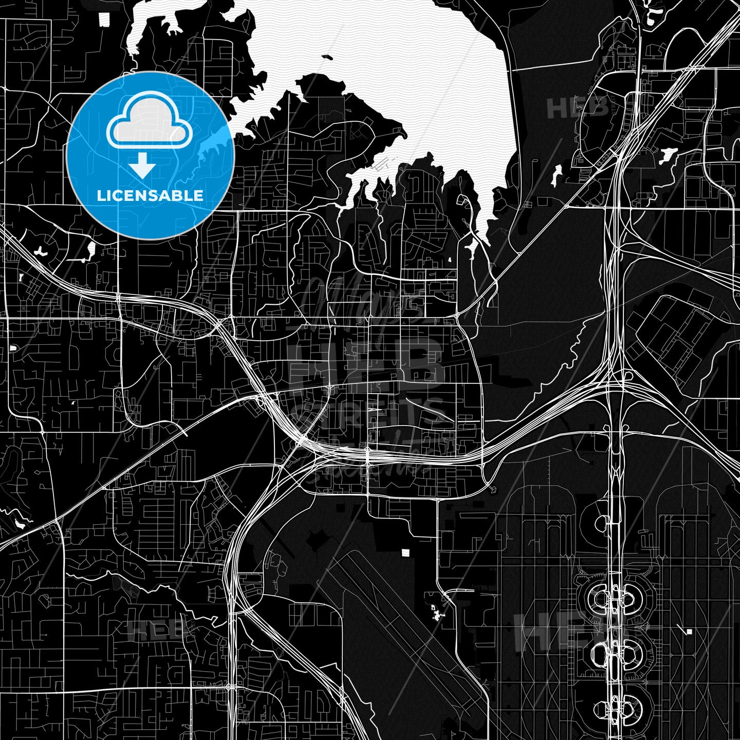 Grapevine, Texas, United States, Pdf Vector Map Black And White ...