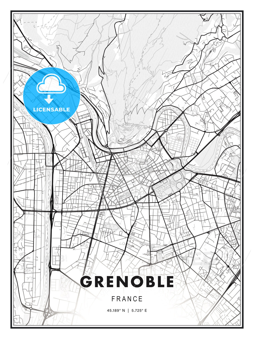 Grenoble, France, Modern Map Print Template in Various Formats - HEBSTREITS