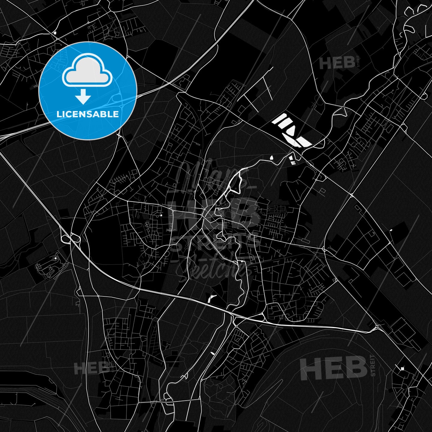 Grevenbroich, Germany Pdf Vector Map Black And White – HEBSTREITS