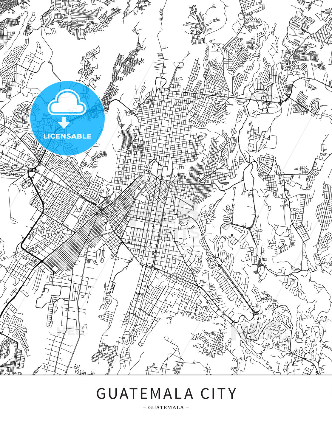 Guatemala City, Guatemala, Map poster borderless print template ...