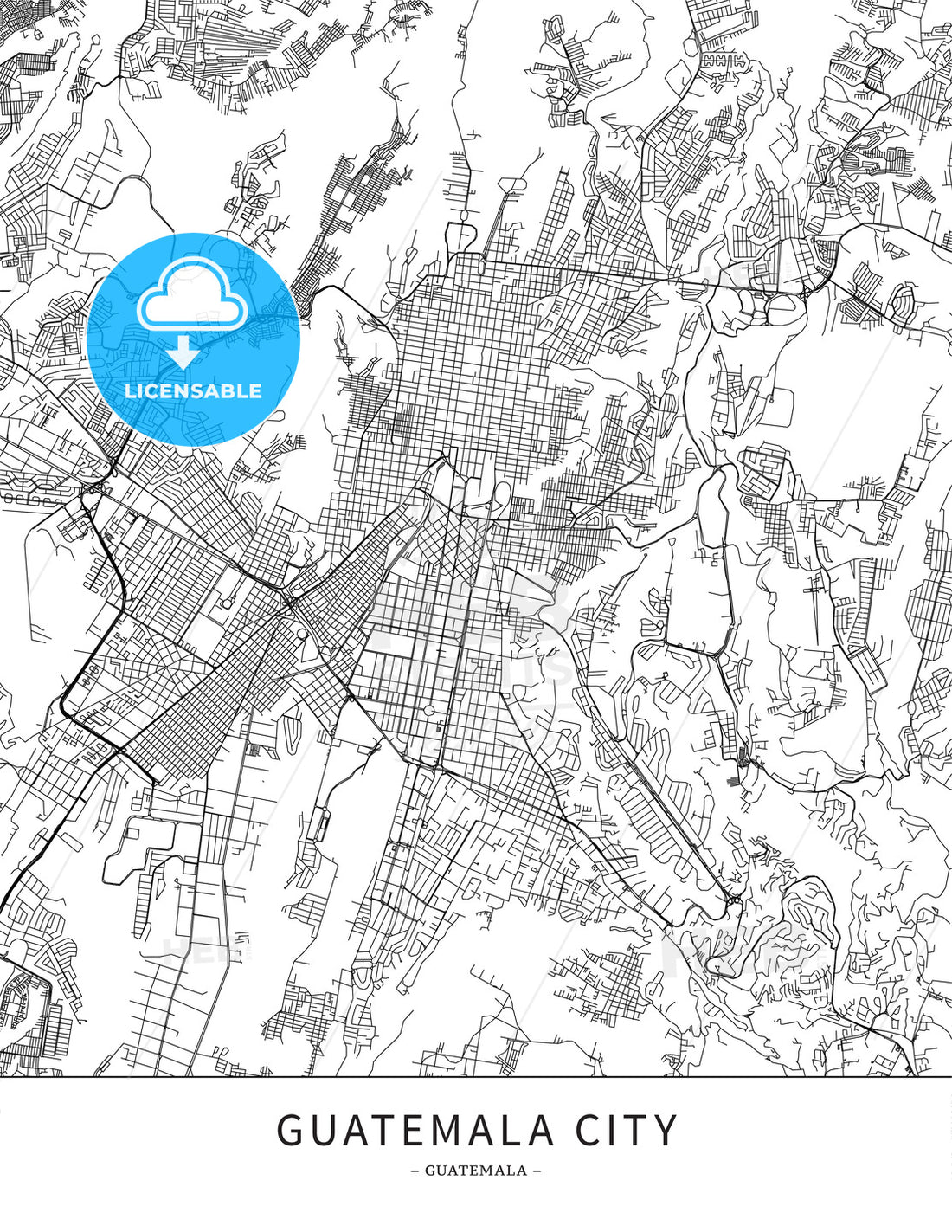 Guatemala City, Guatemala, Map poster borderless print template ...