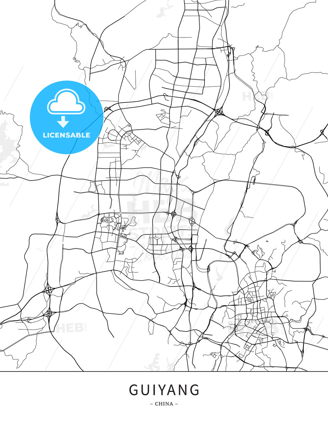 Guiyang, China, Map Poster Borderless Print Template – HEBSTREITS