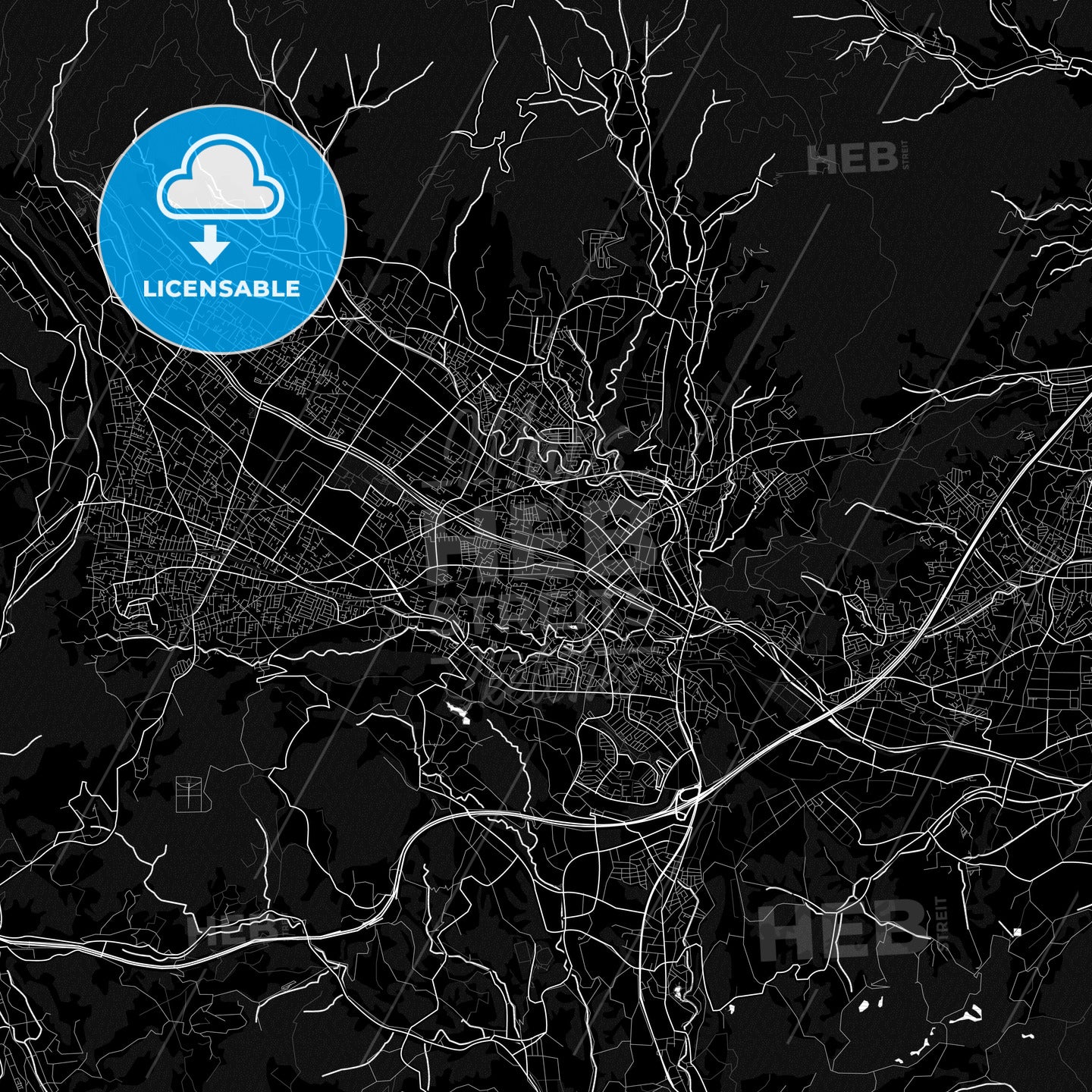 Hadano, Japan Pdf Vector Map Black And White – HEBSTREITS