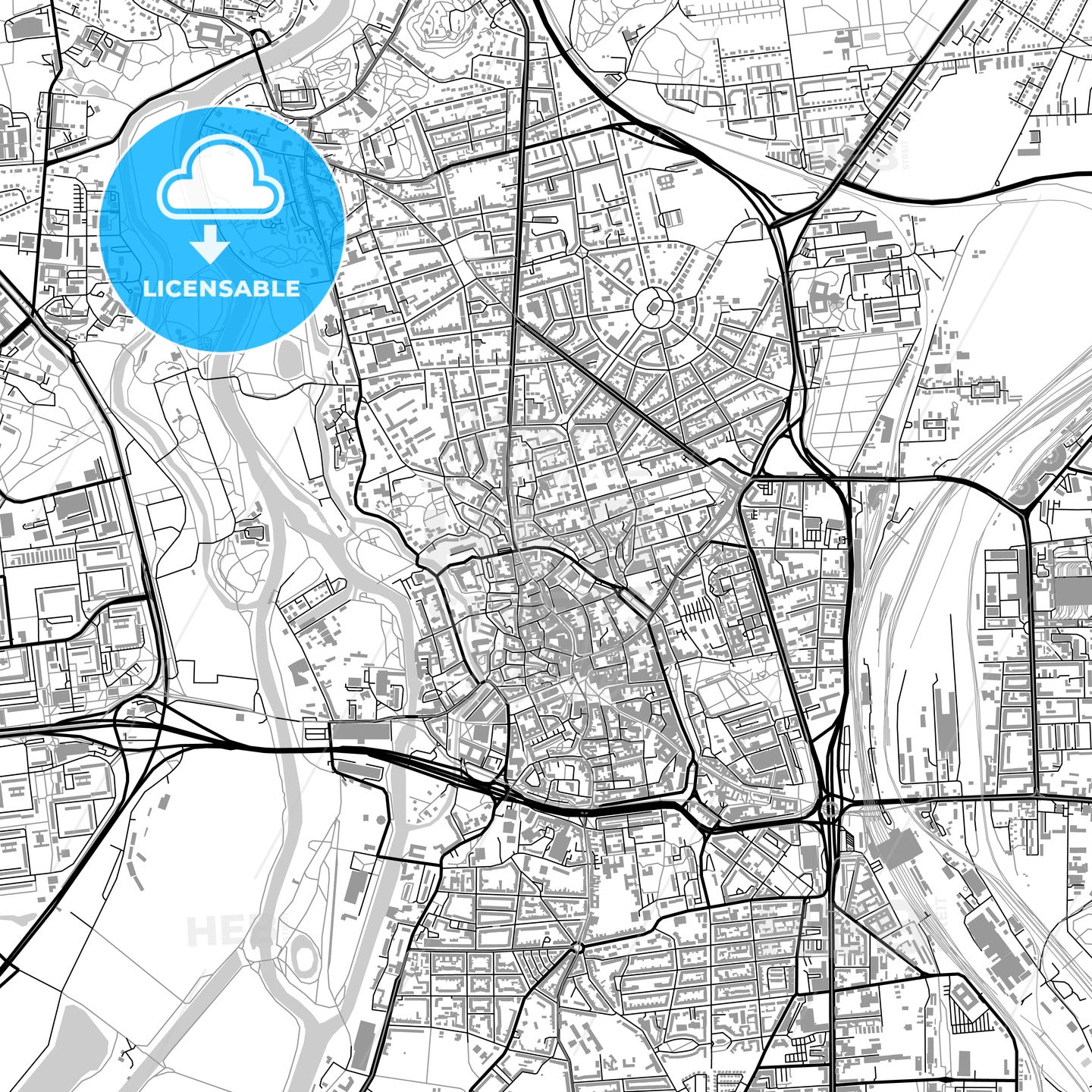 Halle (Saale), Germany, Vector Map With Buildings – HEBSTREITS