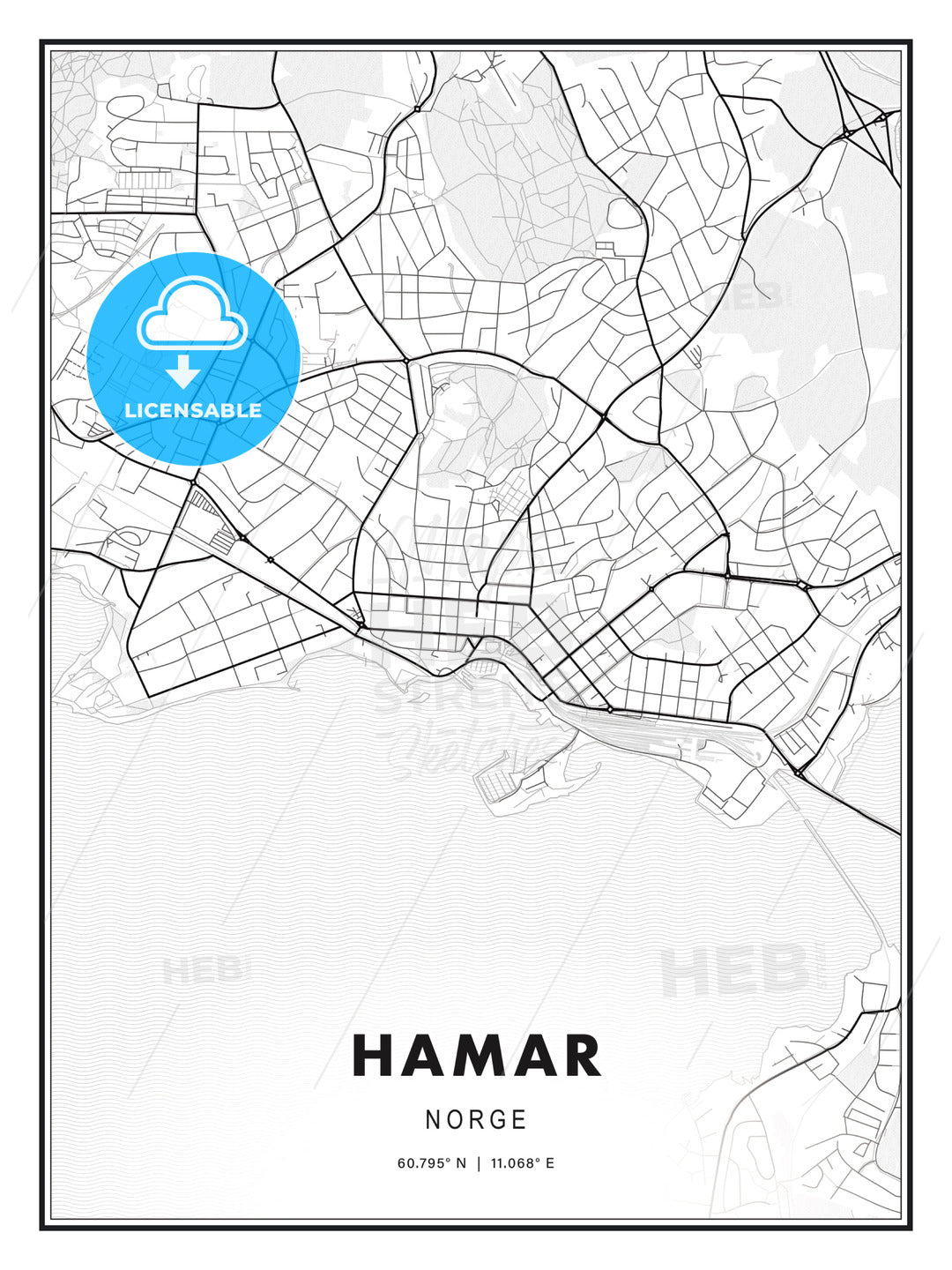 Hamar, Norway, Modern Map Print Template in Various Formats - HEBSTREITS