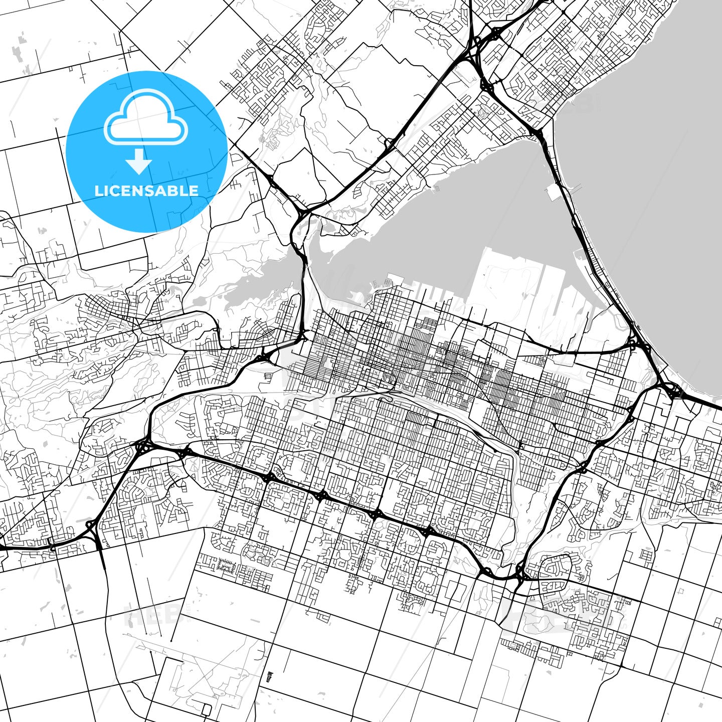 Hamilton, Ontario, Downtown City Map, Light – HEBSTREITS