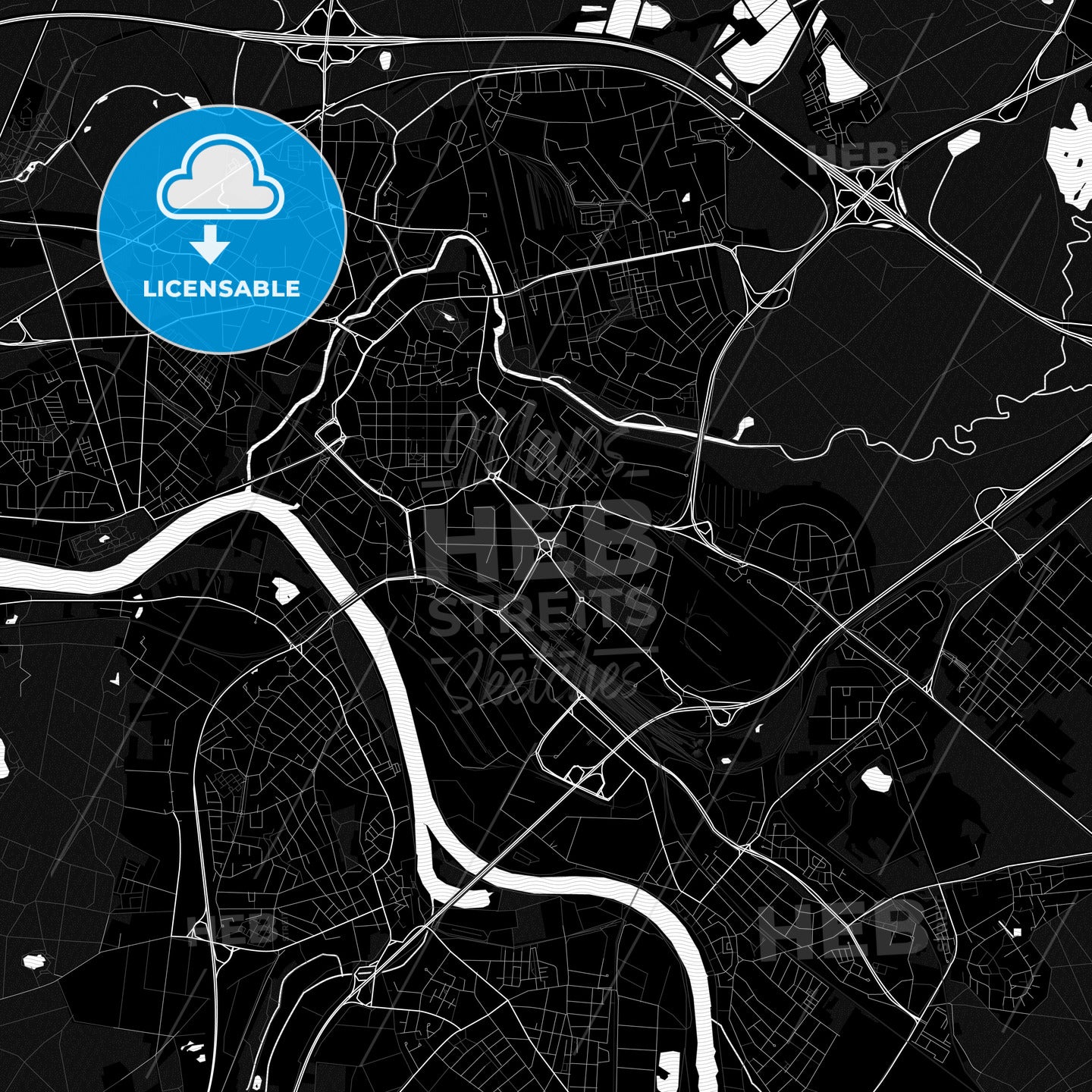 Hanau, Germany PDF vector map black and white - HEBSTREITS
