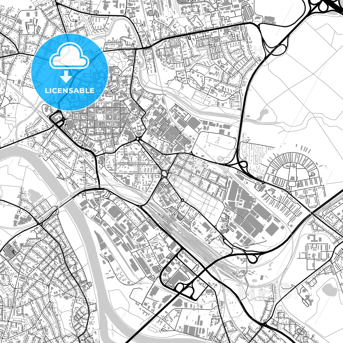 Hanau, Germany, vector map with buildings - HEBSTREITS