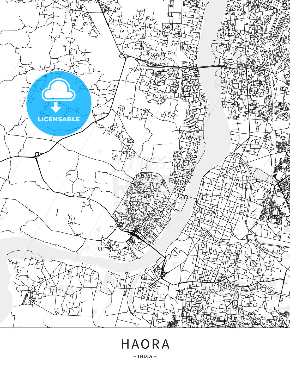 Haora, India, Map Poster Borderless Print Template – HEBSTREITS