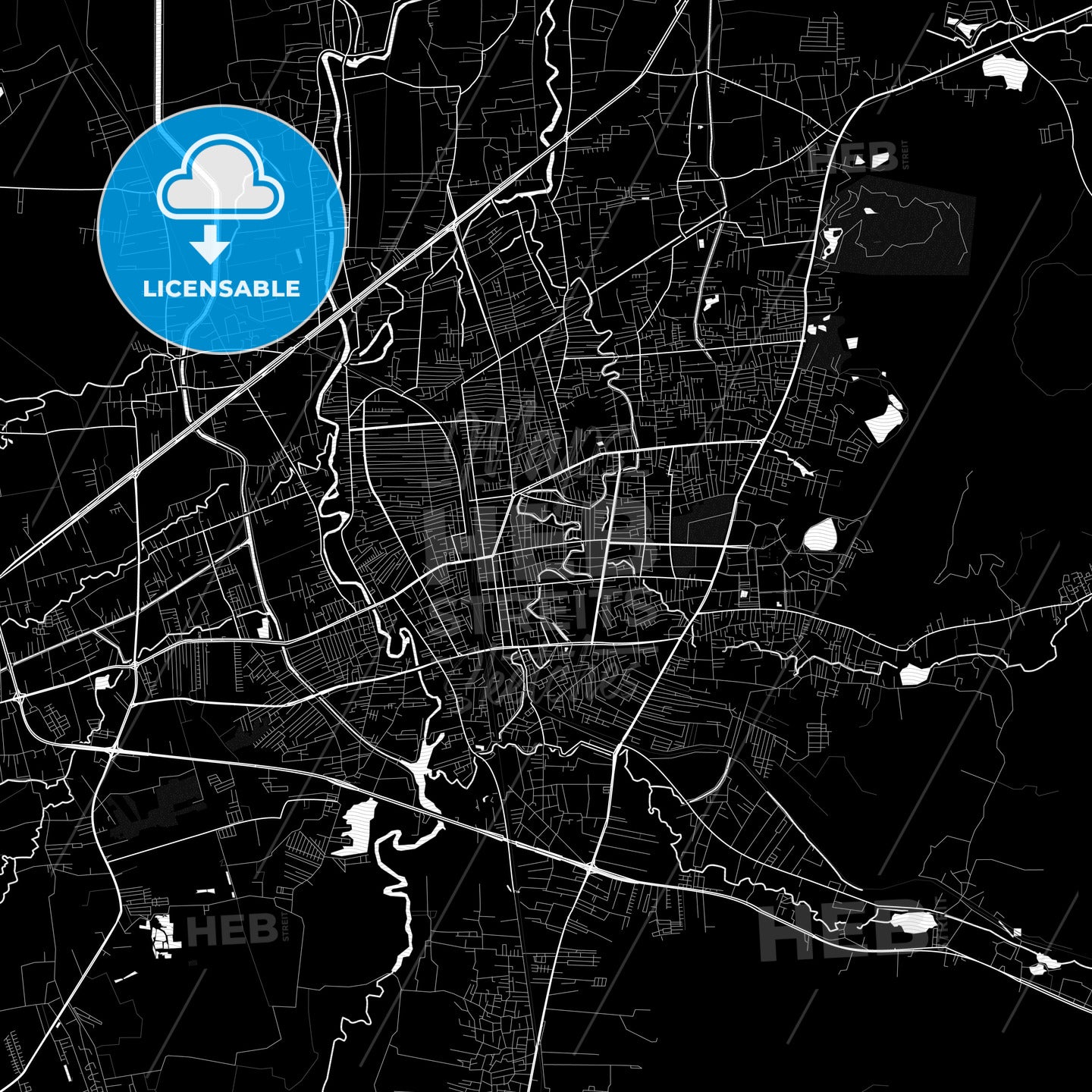 Hat Yai, Thailand Pdf Vector Map Black And White – HEBSTREITS