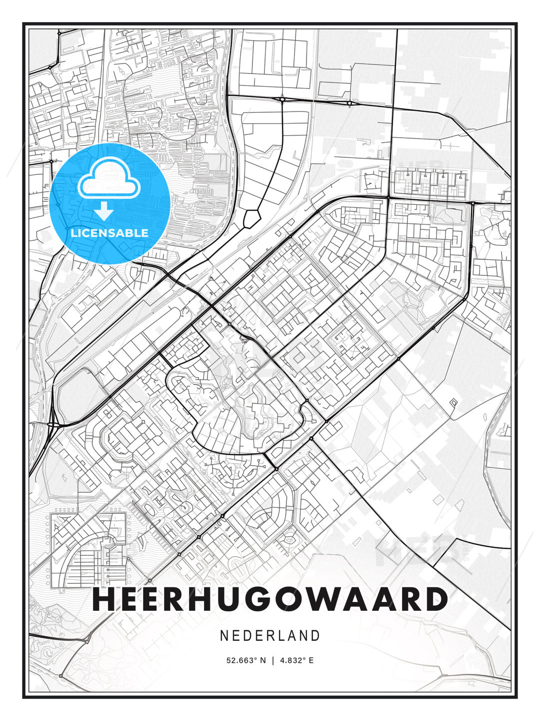 Heerhugowaard, Netherlands, Modern Map Print Template in Various ...