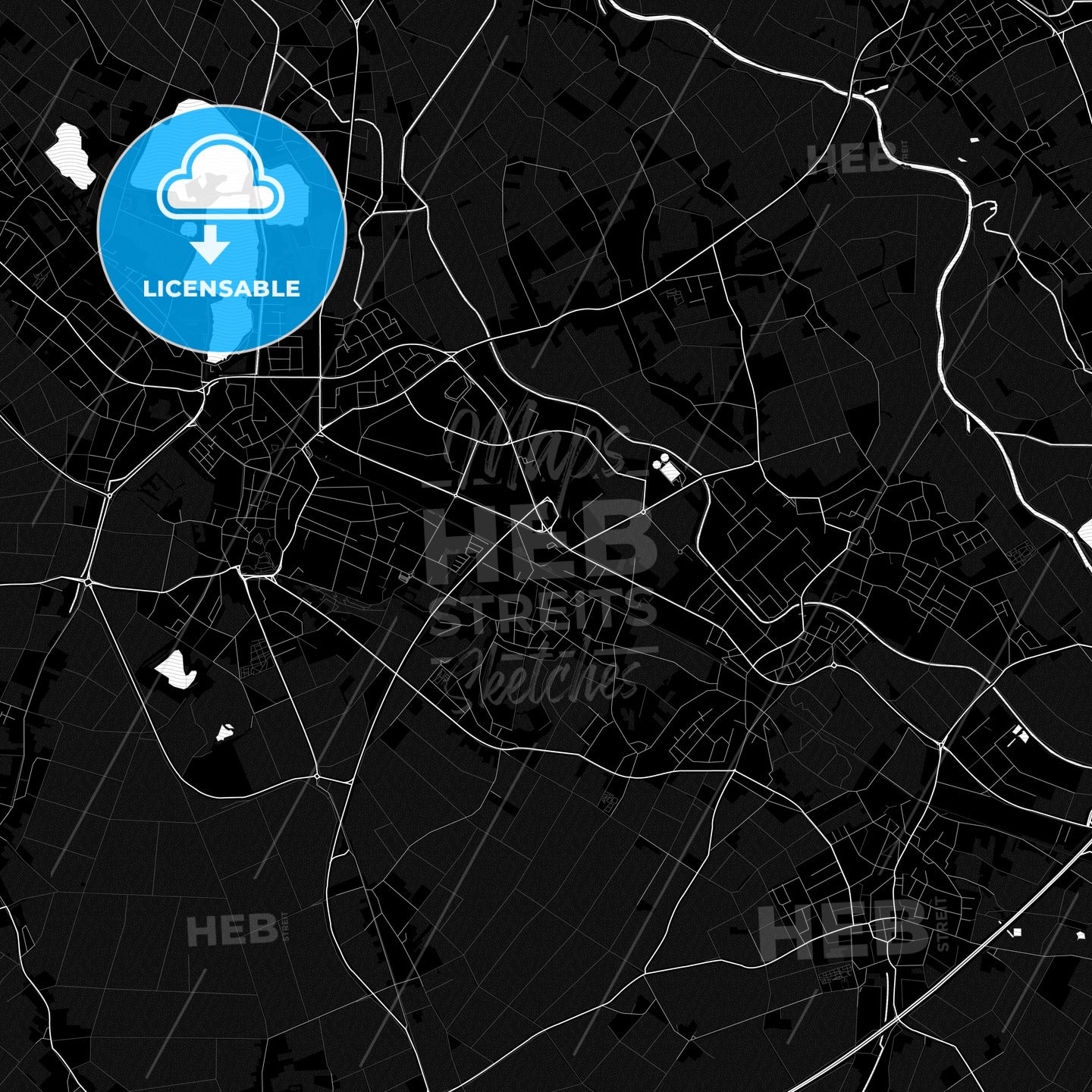 Heinsberg, Germany PDF vector map black and white - HEBSTREITS