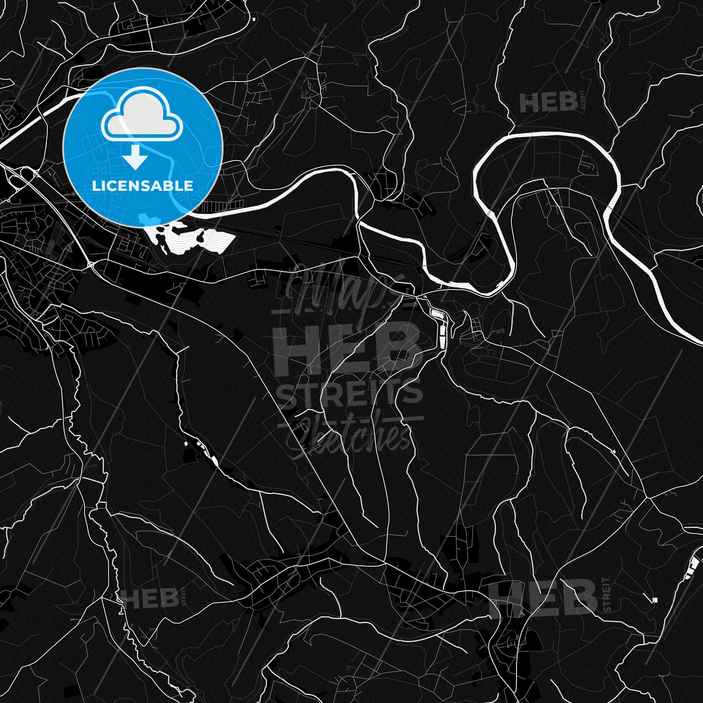 Hennef (Sieg), Germany PDF vector map black and white - HEBSTREITS