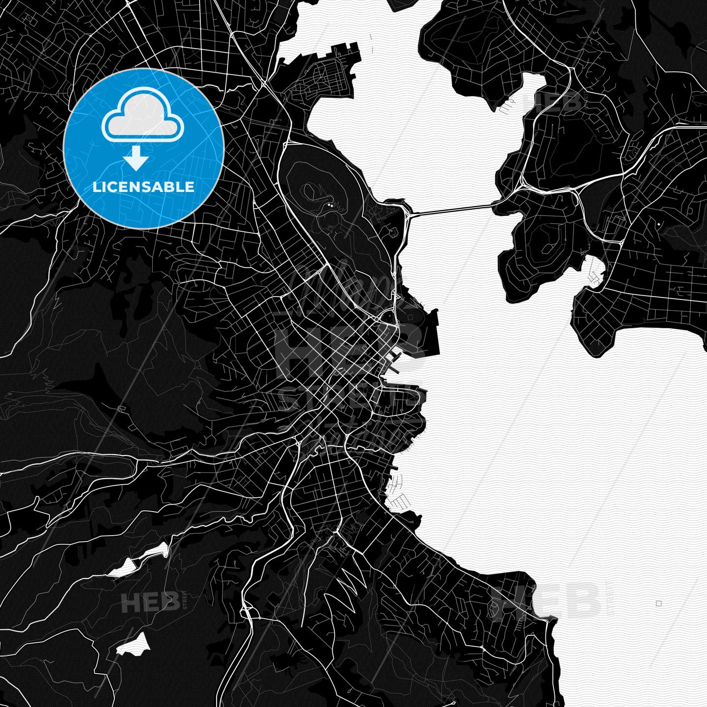 Hobart, Australia Pdf Vector Map Black And White – HEBSTREITS