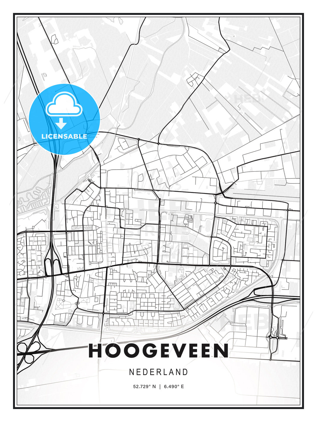 Hoogeveen, Netherlands, Modern Map Print Template in Various Formats ...