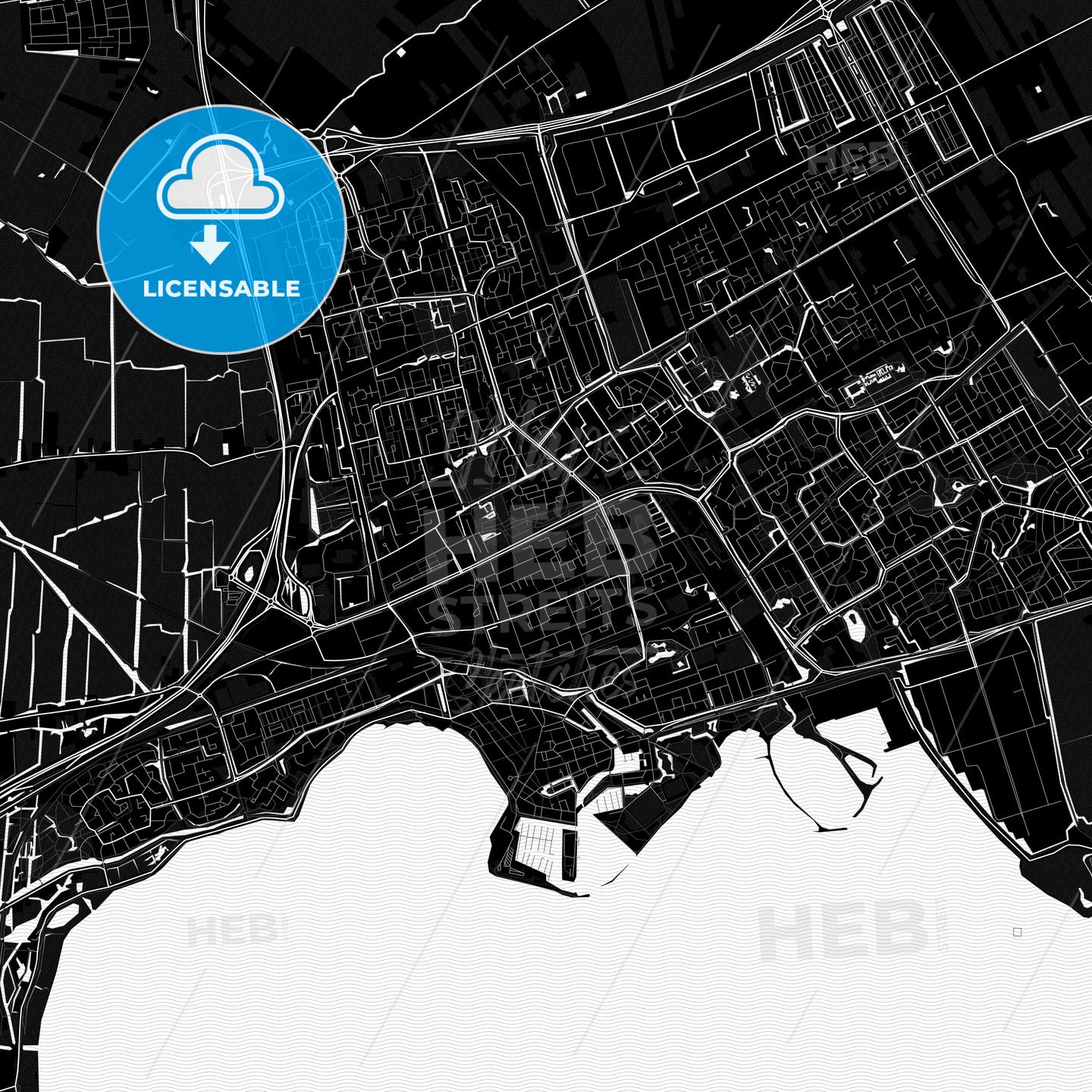 Hoorn, Netherlands PDF vector map black and white - HEBSTREITS
