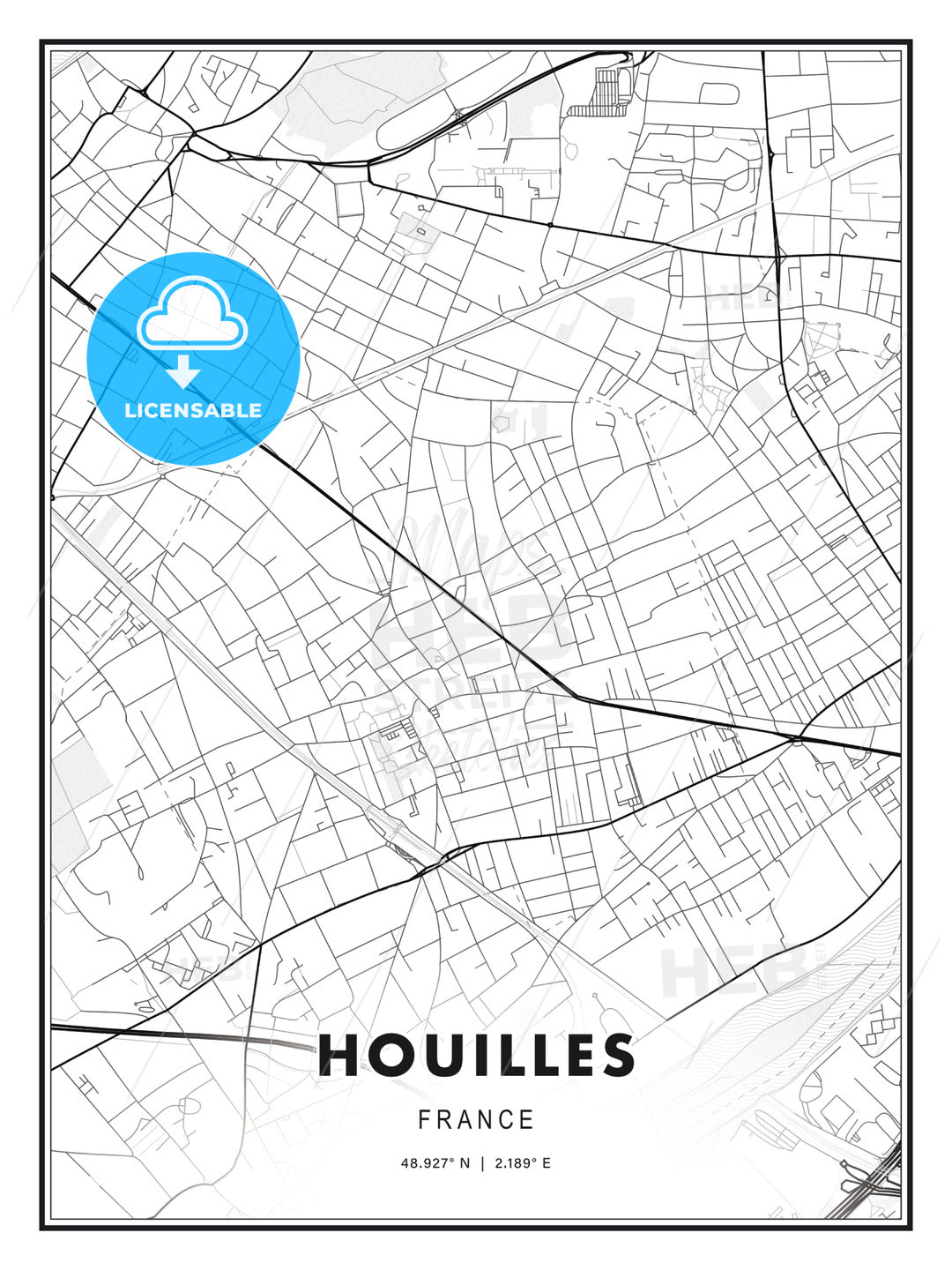 Houilles, France, Modern Map Print Template in Various Formats - HEBSTREITS
