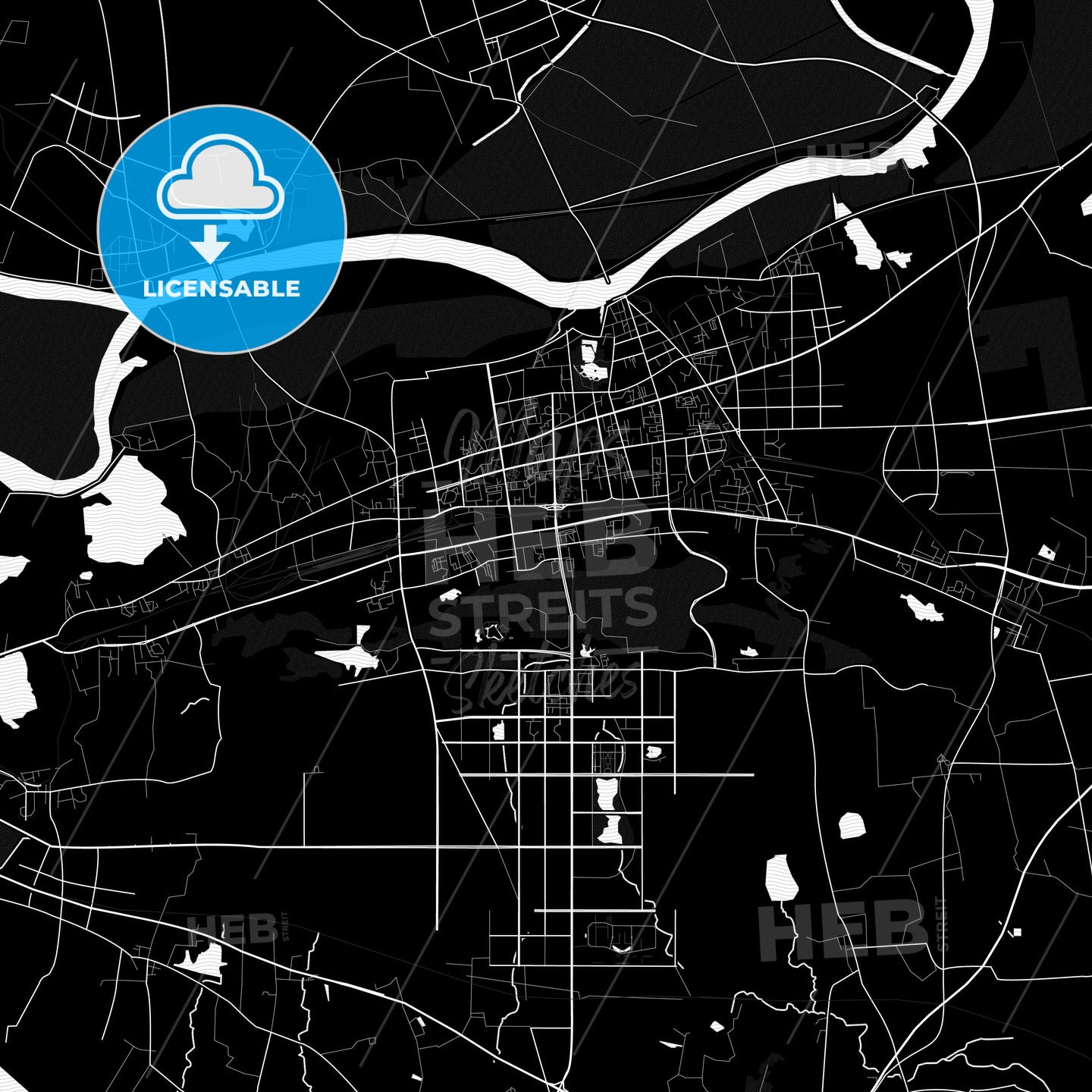 Huainan, China PDF vector map black and white - HEBSTREITS