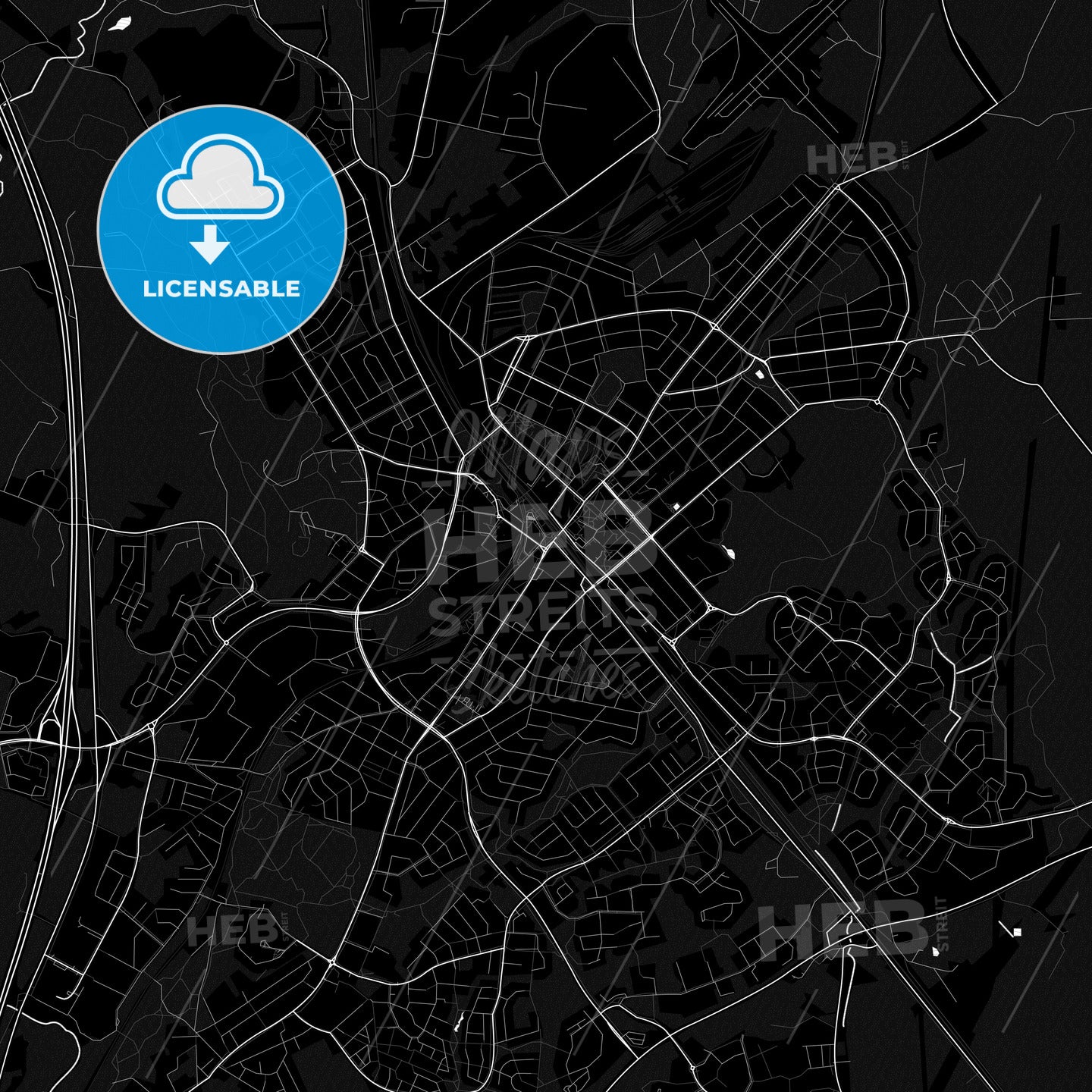 Hyvinkää, Finland PDF vector map black and white - HEBSTREITS