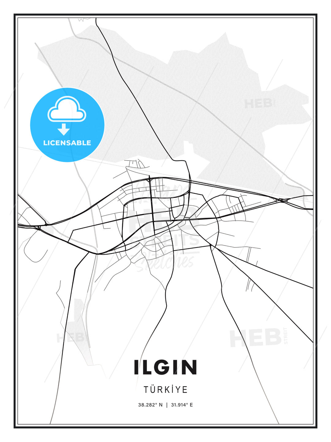 ILGIN / Ilgın, Turkey, Modern Map Print Template in Various Formats ...