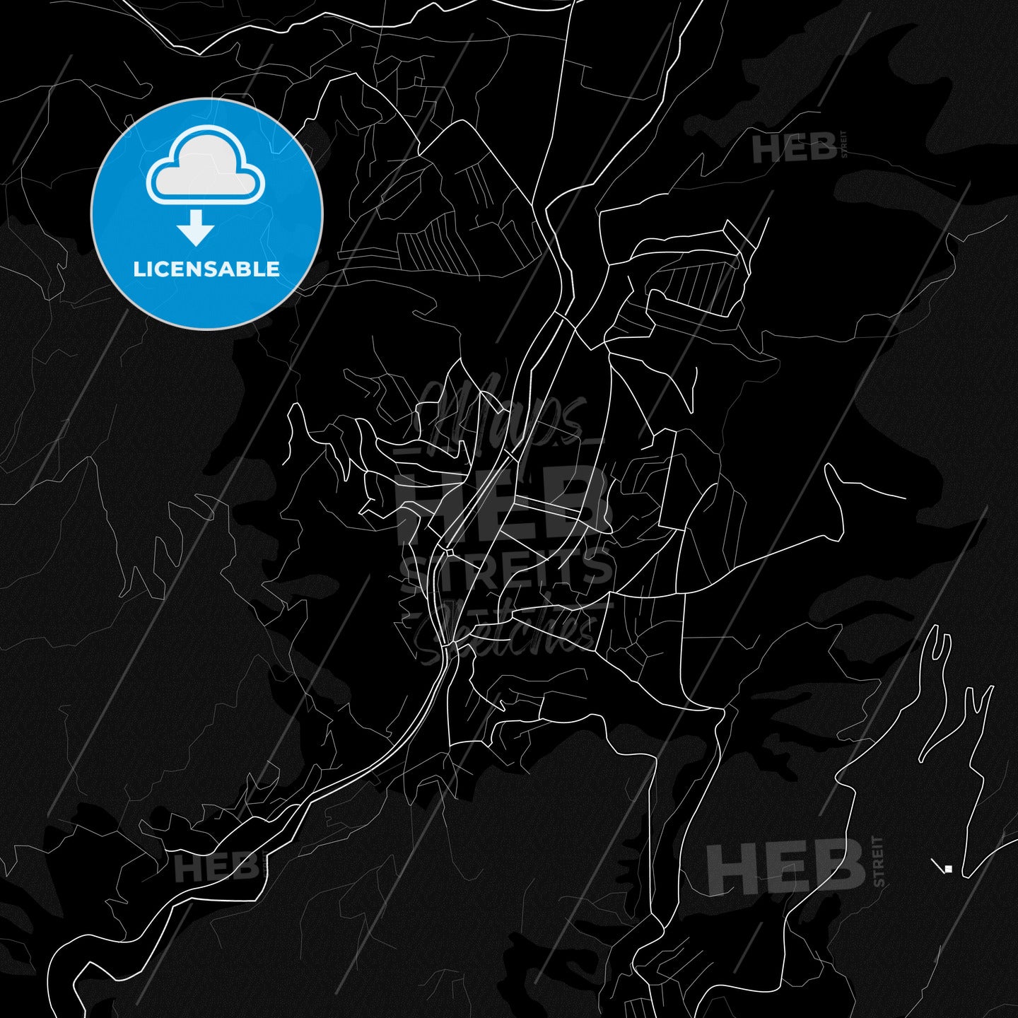 Ijevan, Armenia PDF vector map black and white - HEBSTREITS