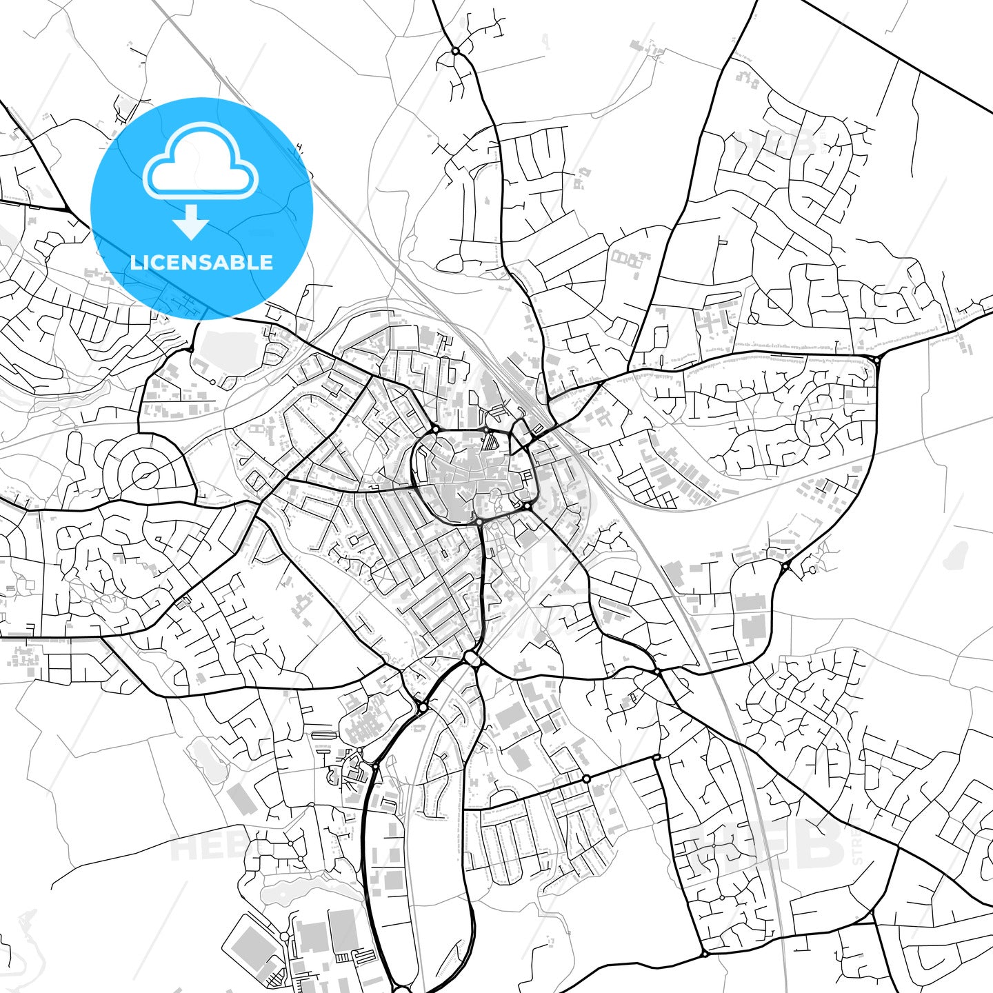 Downtown Map Of Nuneaton, Light – HEBSTREITS