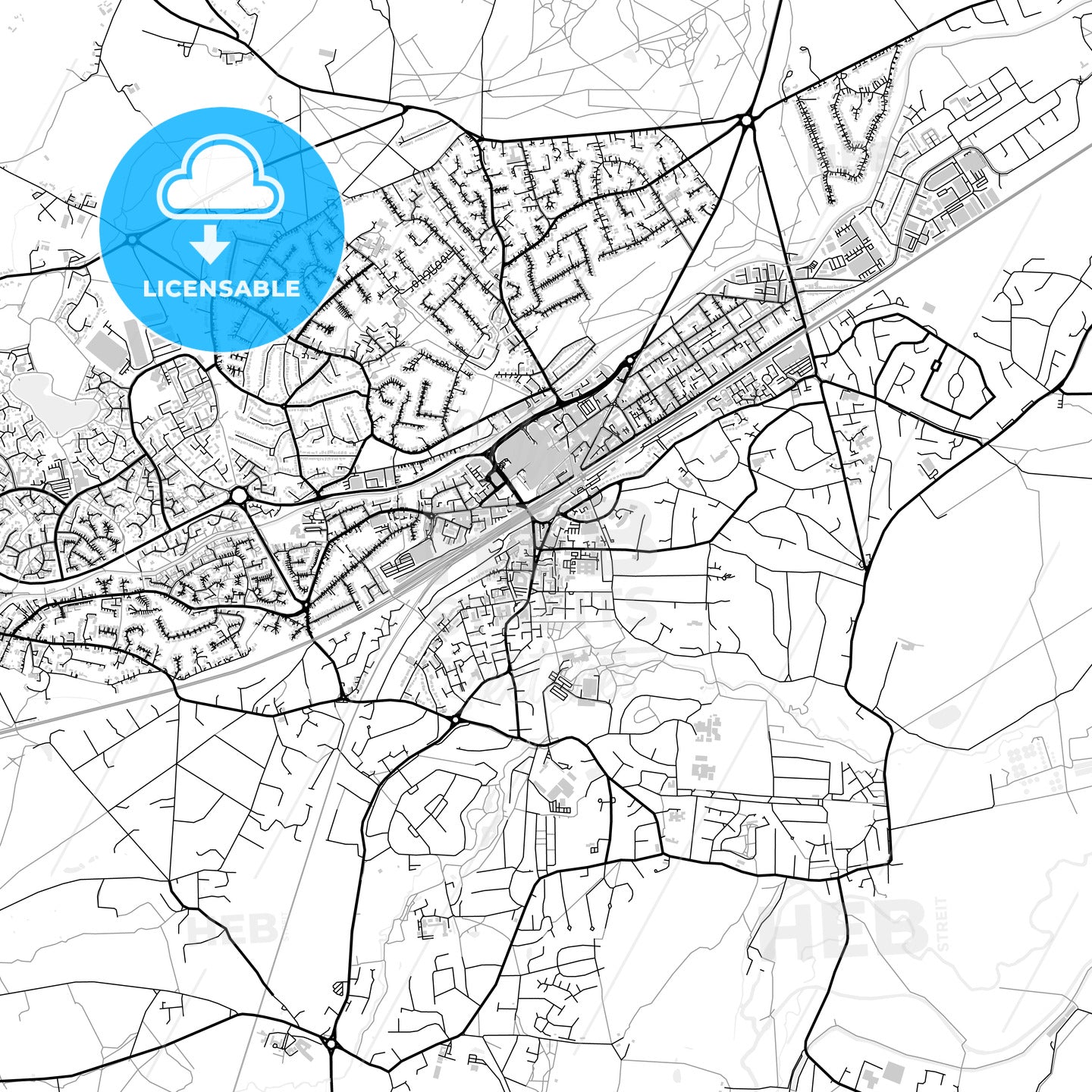 Downtown map of Woking, light - HEBSTREITS