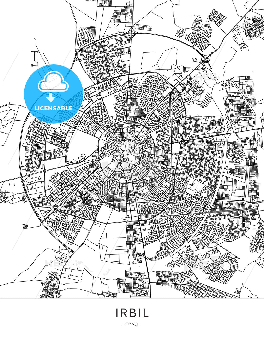 Irbil, Iraq, Map Poster Borderless Print Template – HEBSTREITS