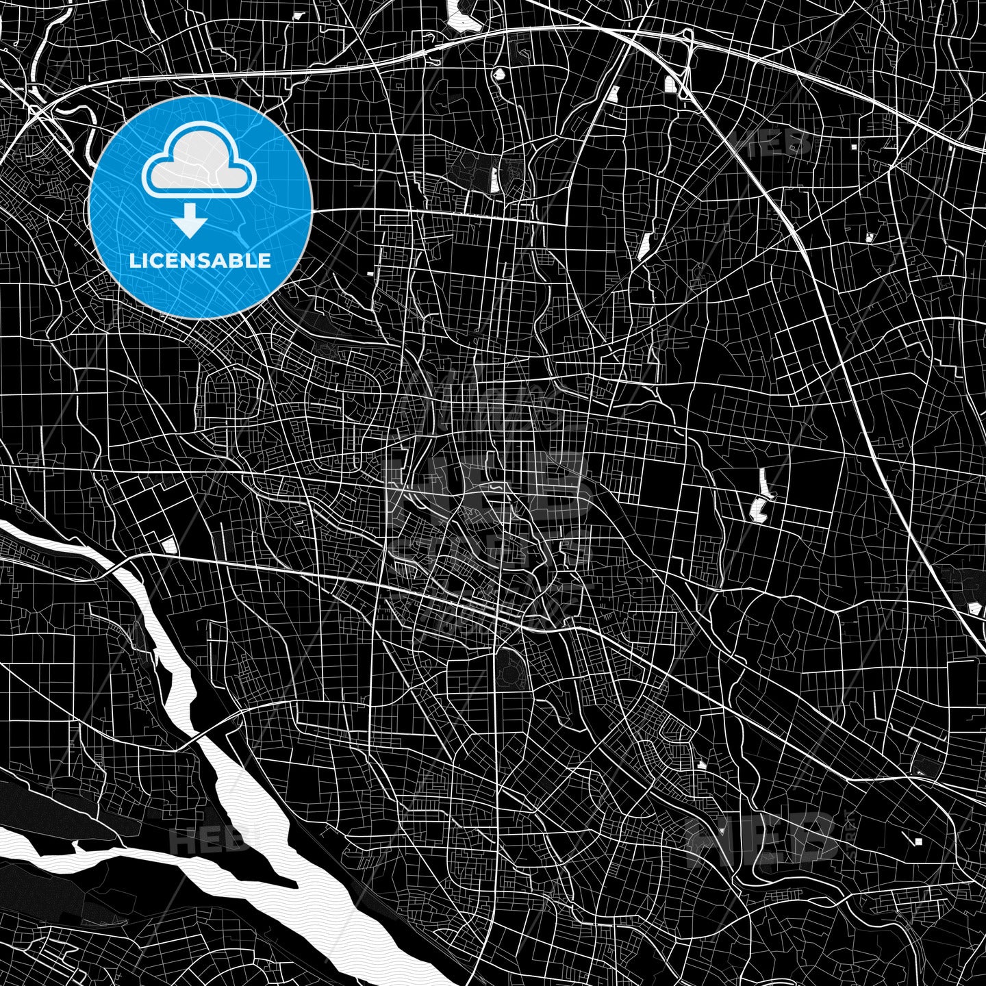 Isesaki, Japan Pdf Vector Map Black And White – HEBSTREITS