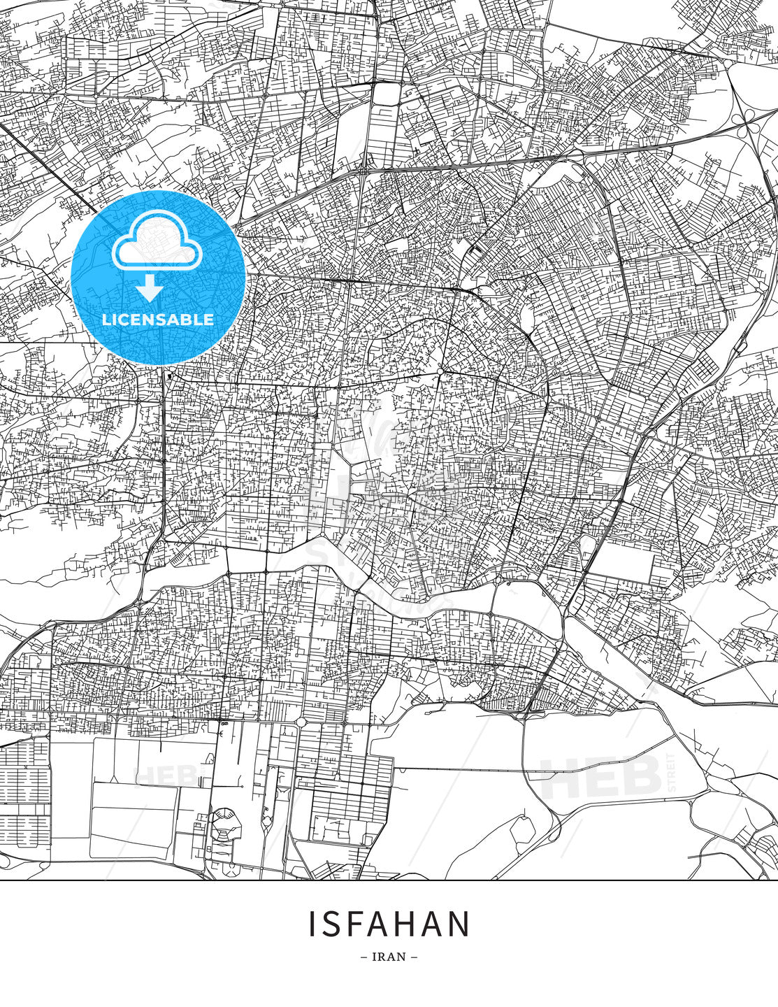Isfahan, Iran, Map Poster Borderless Print Template – HEBSTREITS