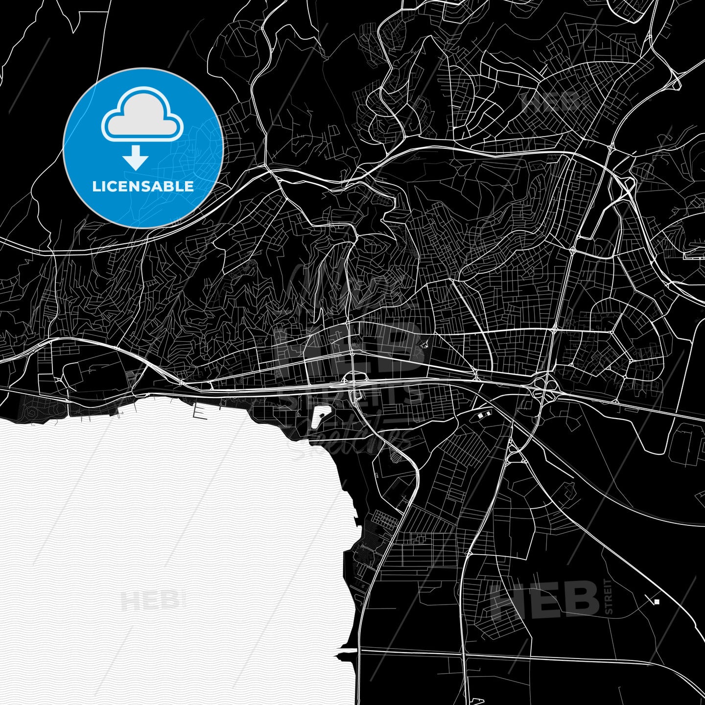 İzmit, Turkey Pdf Vector Map Black And White – HEBSTREITS