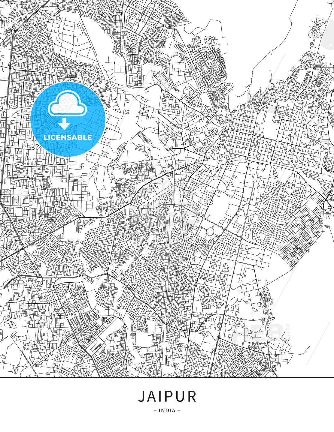 Jaipur, India, Map Poster Borderless Print Template – HEBSTREITS