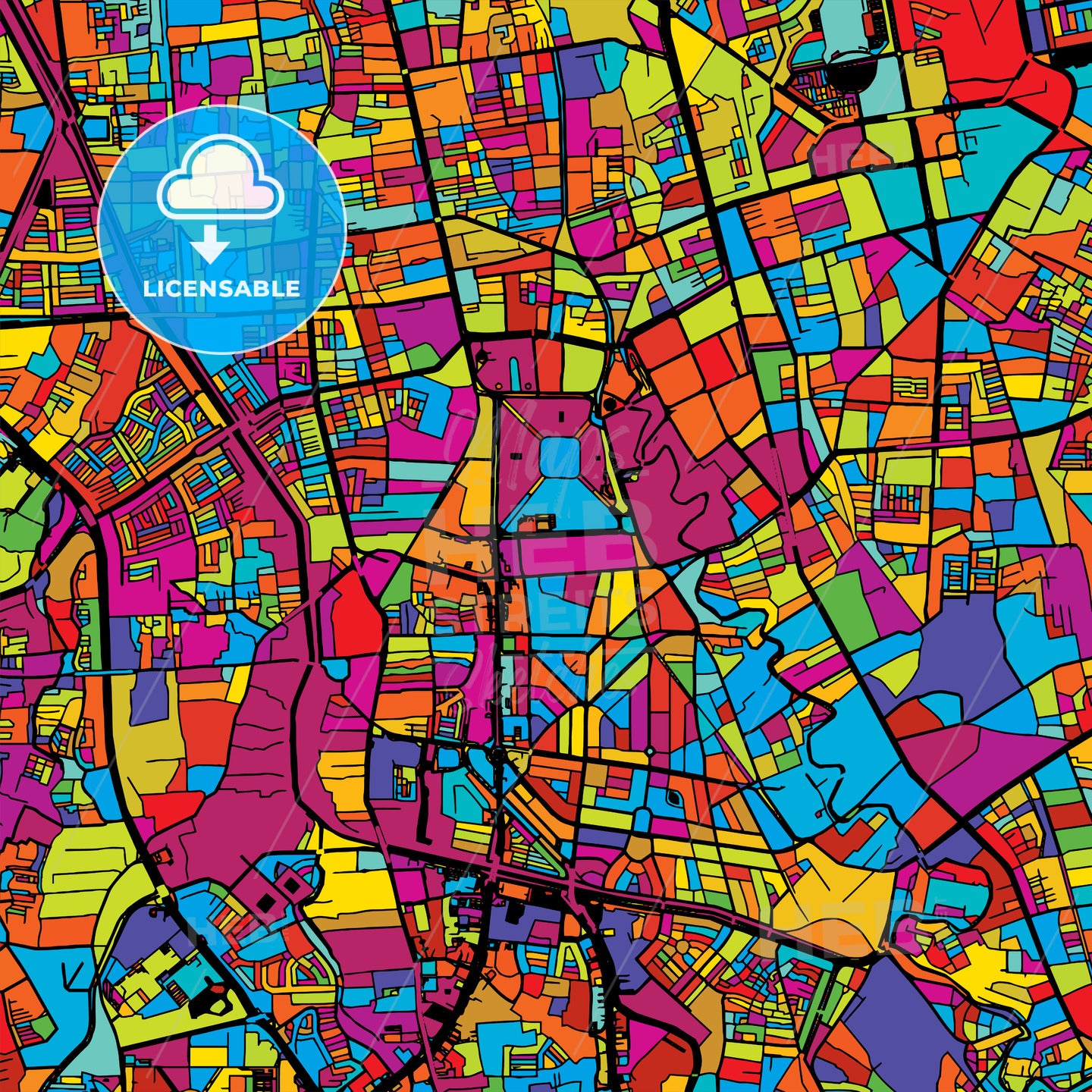 Jakarta Colorful Vector Map on Black - HEBSTREITS