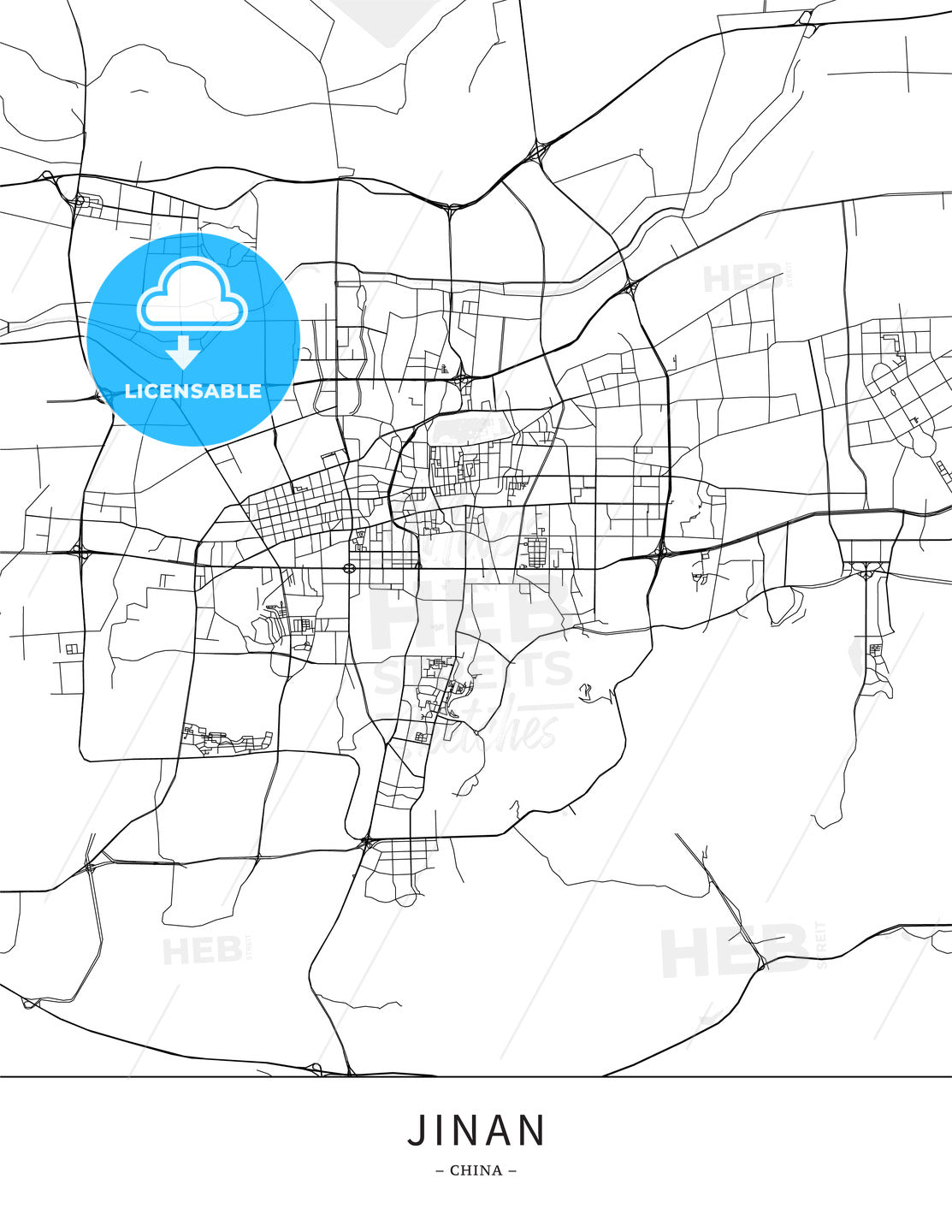 Jinan, China, Map Poster Borderless Print Template – HEBSTREITS