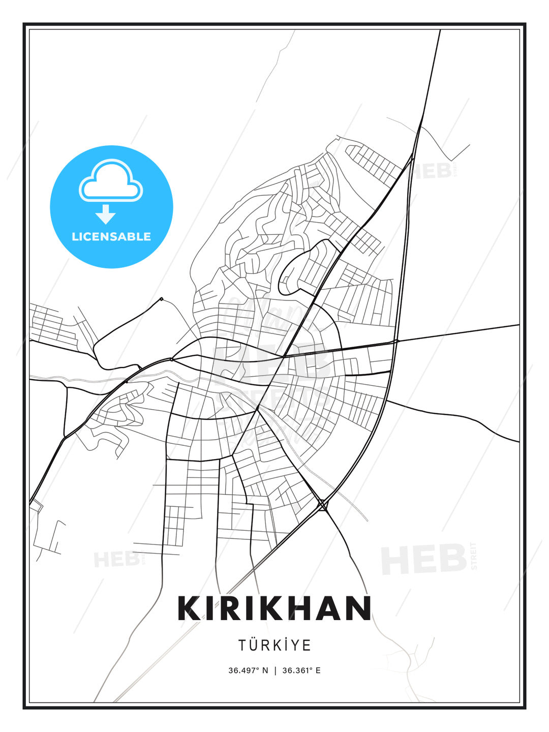 KIRIKHAN / Kırıkhan, Turkey, Modern Map Print Template in Various ...