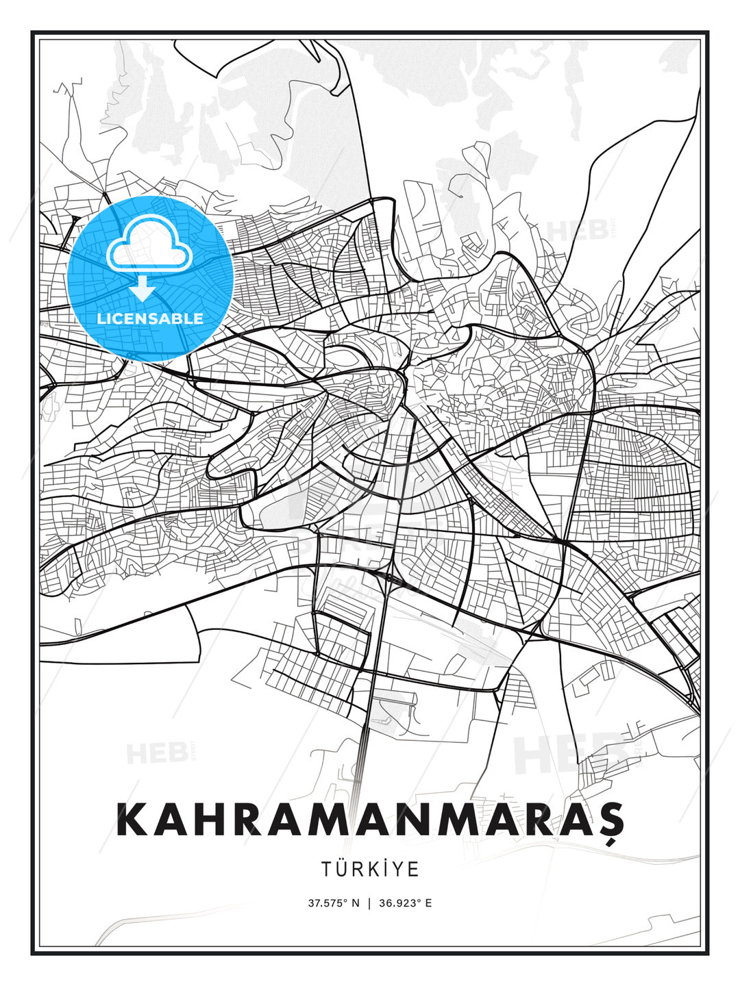 Kahramanmaraş, Turkey, Modern Map Print Template in Various Formats ...