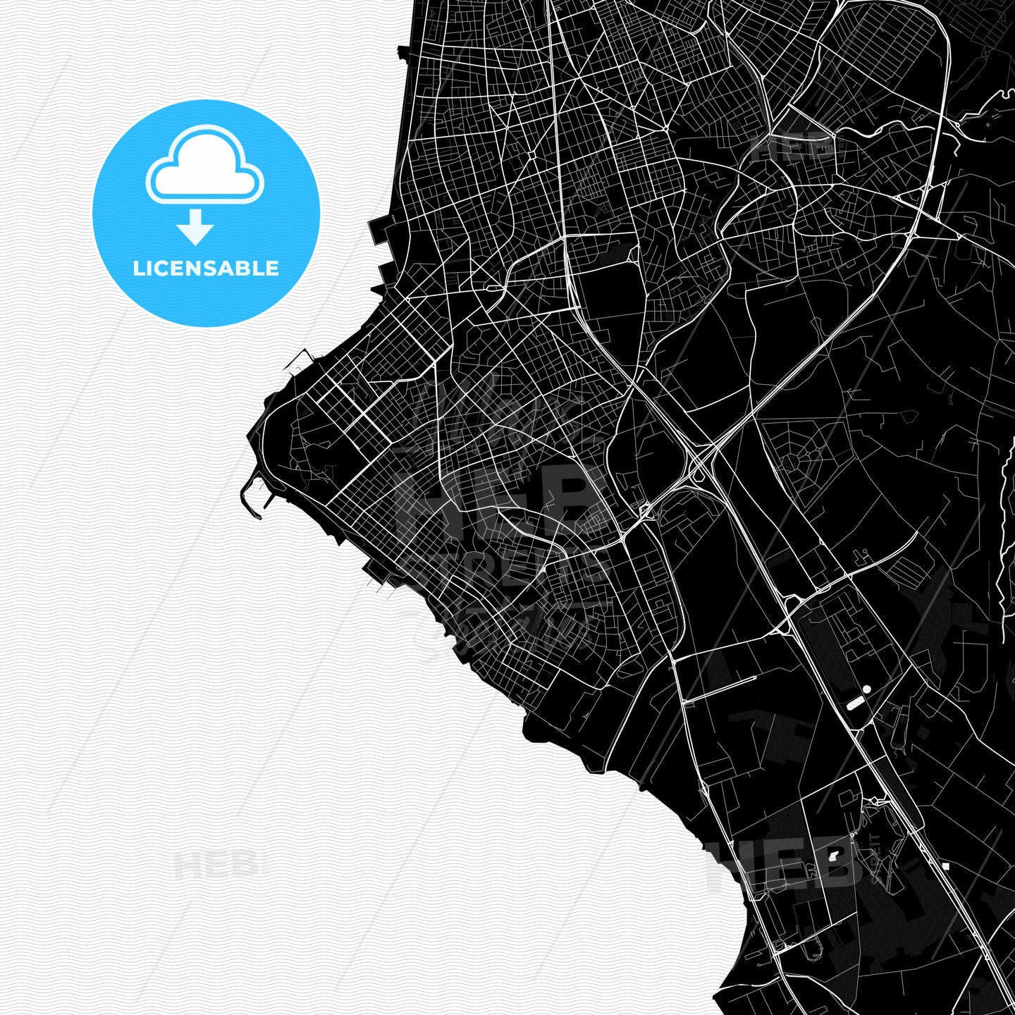 Kalamaria, Greece Pdf Vector Map Black And White – HEBSTREITS