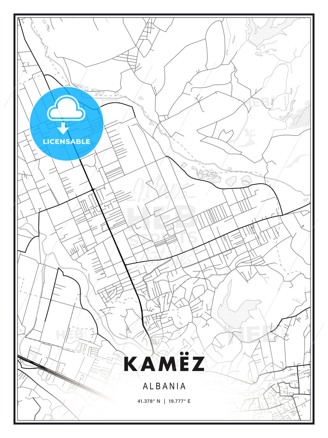 Kamëz, Albania, Modern Map Print Template in Various Formats - HEBSTREITS