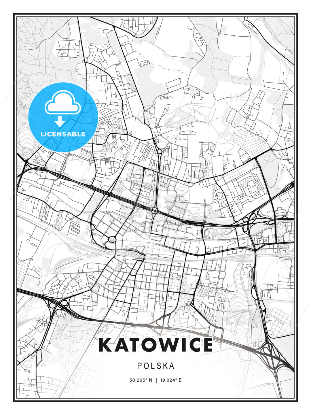 Katowice, Poland, Modern Map Print Template in Various Formats - HEBSTREITS