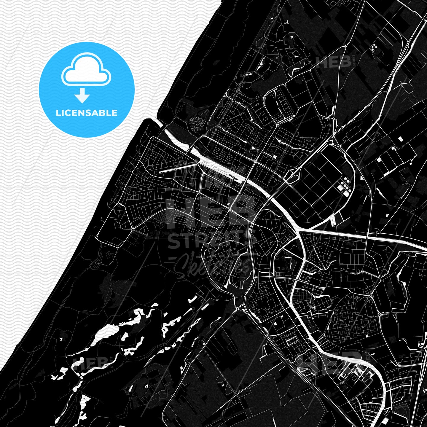 Katwijk, Netherlands Pdf Vector Map Black And White – HEBSTREITS