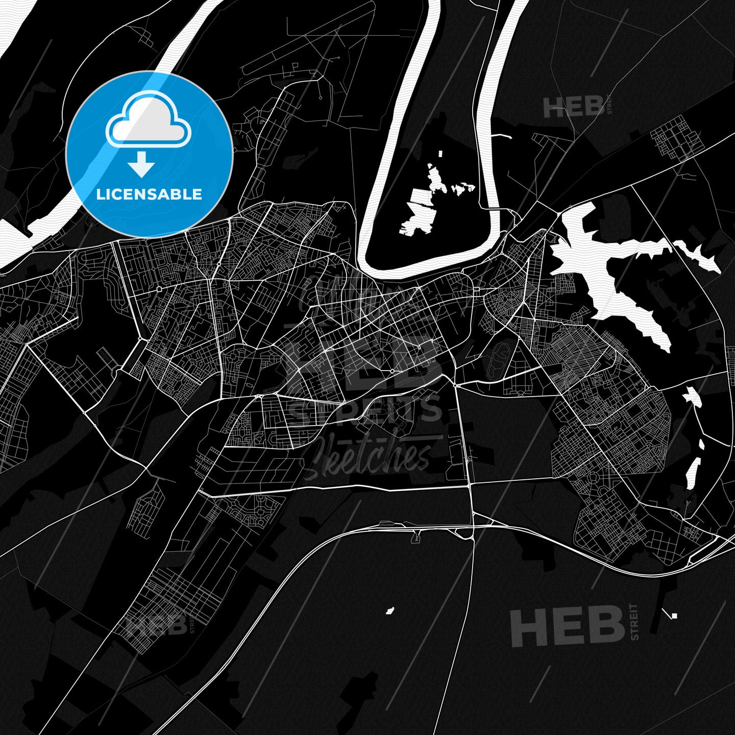Kenitra, Morocco Pdf Vector Map Black And White – HEBSTREITS