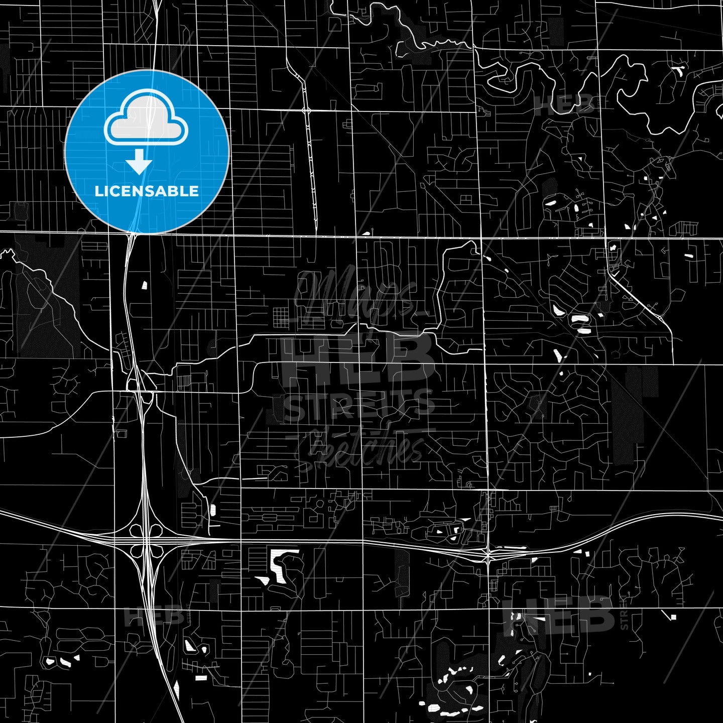 Kentwood, Michigan, United States, Pdf Vector Map Black And White ...